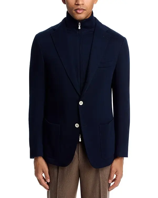 Eleventy Cotton Jersey Jacket With Removable Bib - Navy