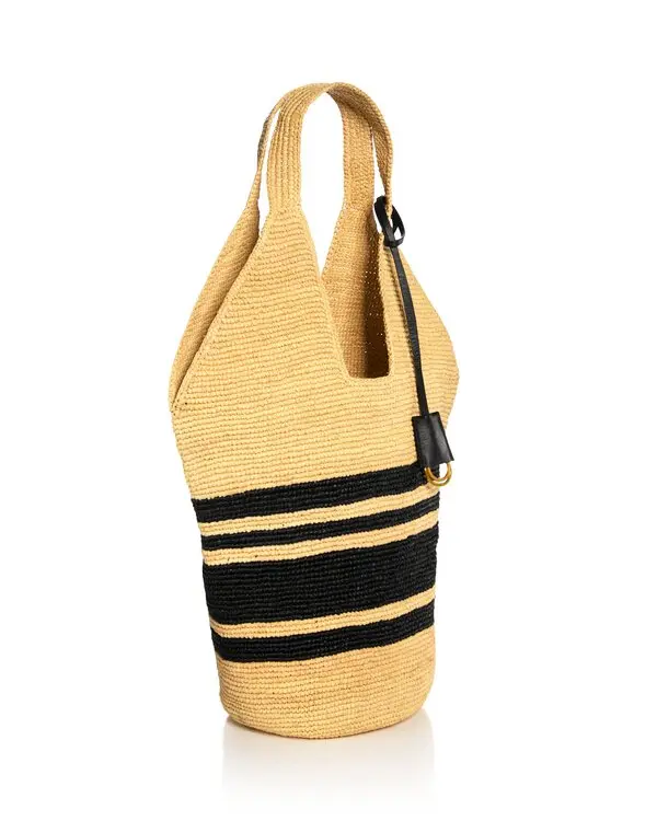 ANINE BING Leah Medium Striped Raffia Hobo Bag - Tan