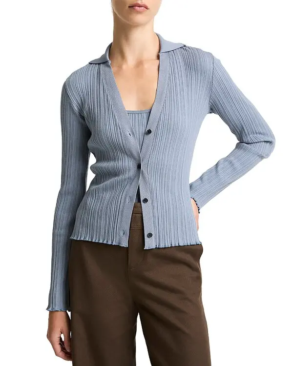 Vince Rib Knit Polo Cardigan Sweater - Azul