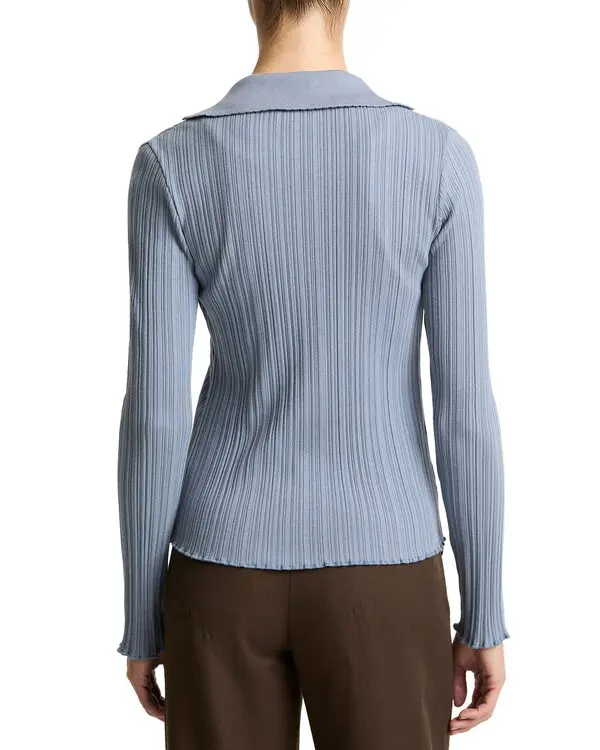 Vince Rib Knit Polo Cardigan Sweater - Azul