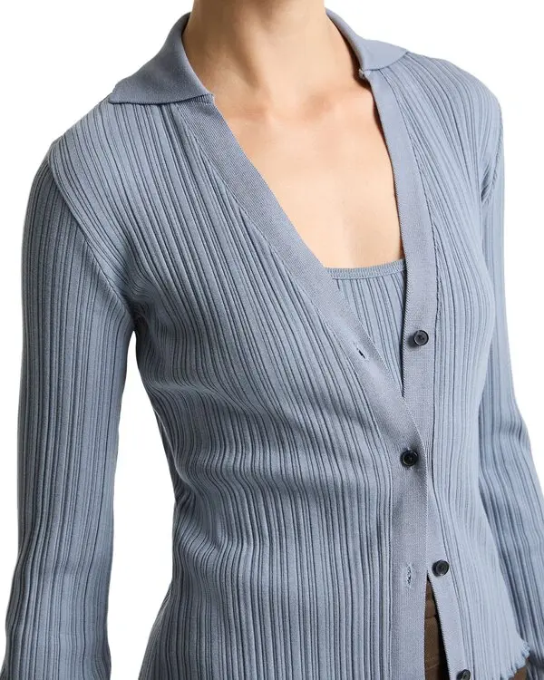 Vince Rib Knit Polo Cardigan Sweater - Azul