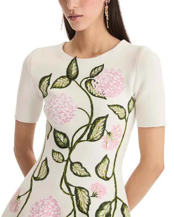 Oscar De La Renta Porcelain Flower Jacquard Knit Dress - Ivory/Pink |  Editorialist