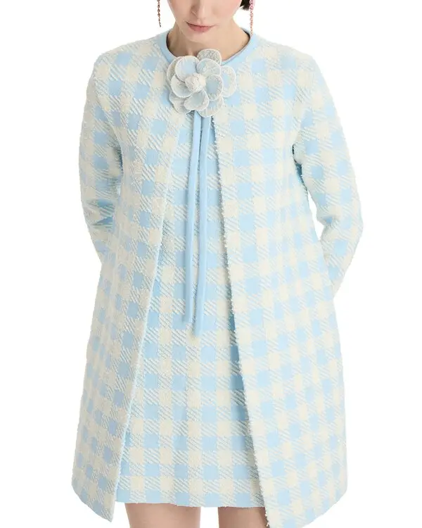 Oscar De La Renta Gingham Jacquard Knit Coat