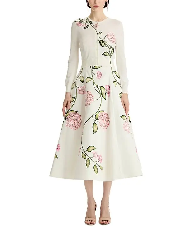 Oscar De La Renta Embroidered Wool Cardigan