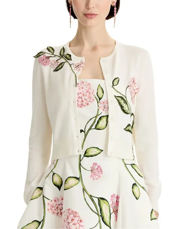 Oscar De La Renta Embroidered Wool Cardigan