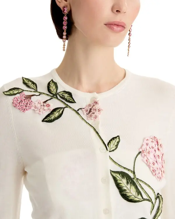 Oscar De La Renta Embroidered Wool Cardigan