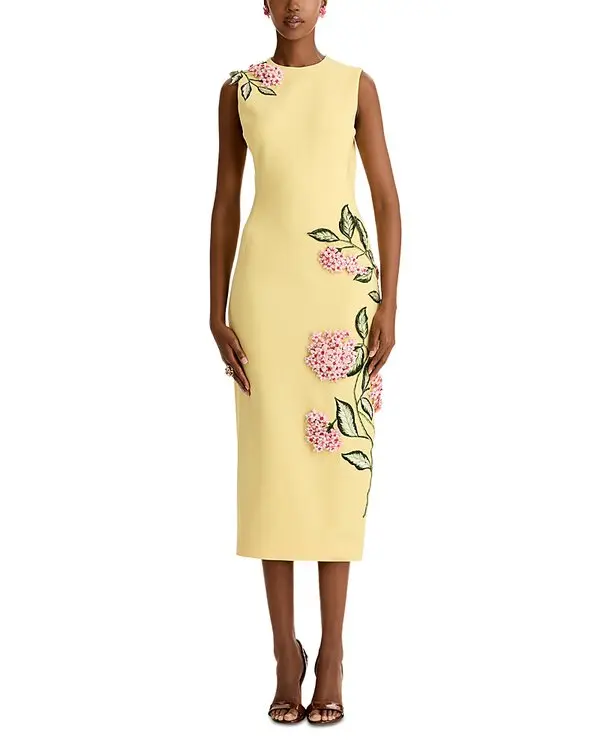 Oscar De La Renta Embroidered 3d Floral Dress - Butter