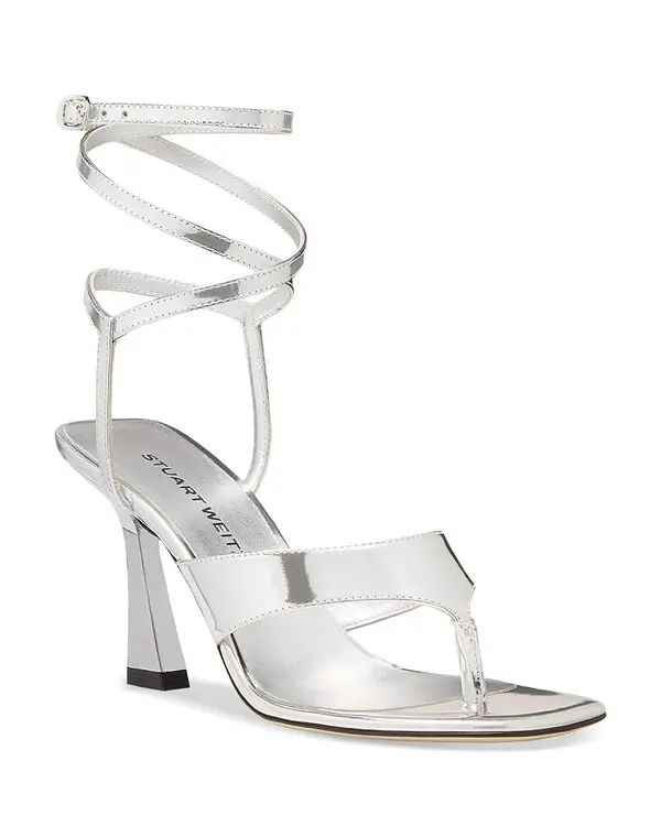 STUART WEITZMAN Vinnie 85 Ankle Strap Sandals - Silver