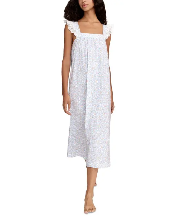 PETITE PLUME Colette Lace Trim Nightgown - White
