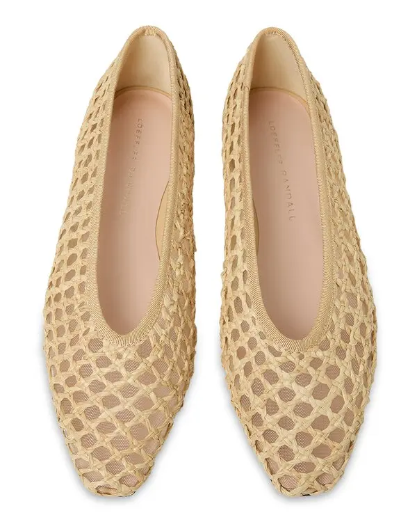 LOEFFLER RANDALL Tan Woven Raffia Ballet Flats