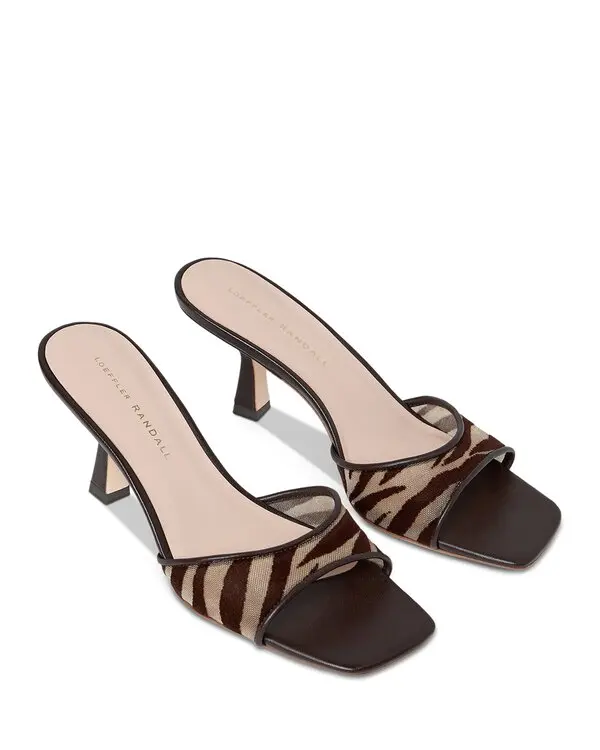 LOEFFLER RANDALL Zebra Print Mesh Fabric Mid-heel Sandals - Dark Brown/zebra