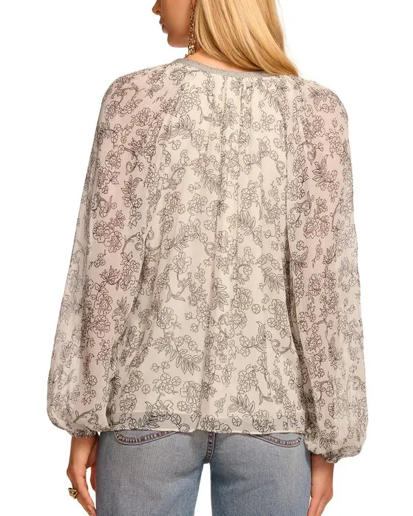 Ramy Brook Emily Floral Silk Top - Bone/black