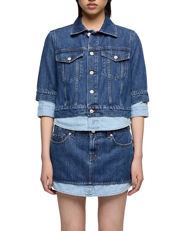 7 For All Mankind Double Layer Denim Trucker Jacket - Shadow
