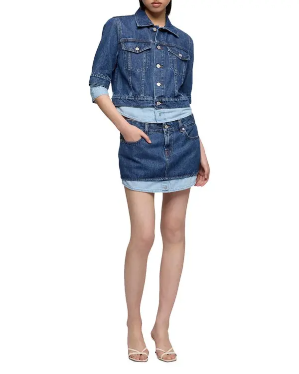 7 For All Mankind Double Layer Denim Trucker Jacket - Shadow