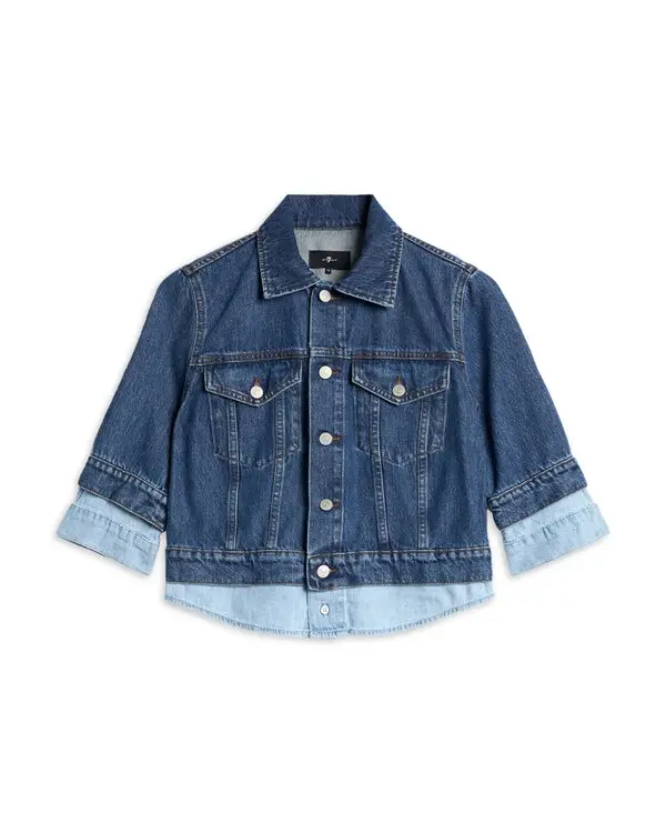 7 For All Mankind Double Layer Denim Trucker Jacket - Shadow