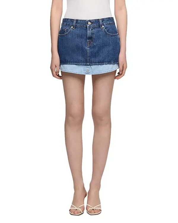 7 For All Mankind Double Layer Denim Mini Skirt - Shadow