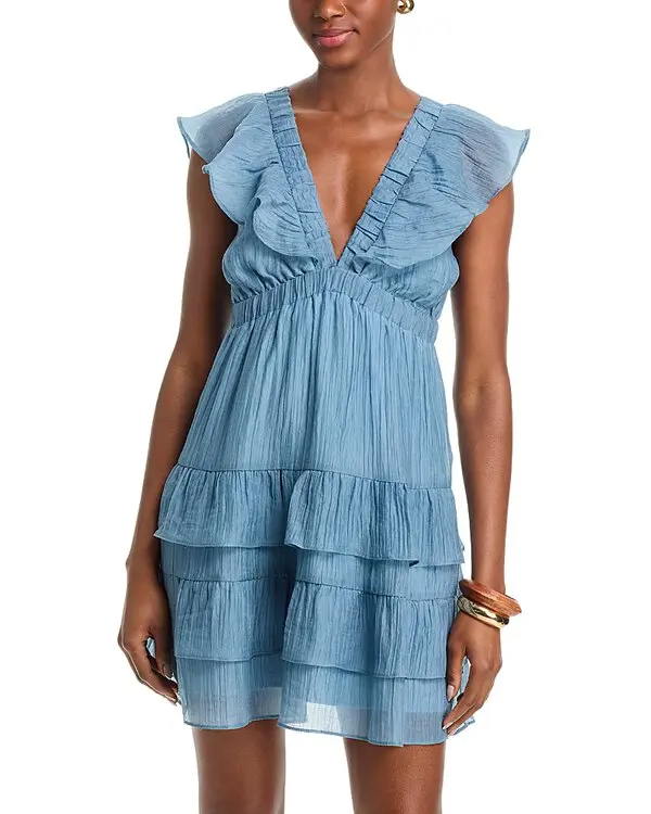 Aqua Ruffle Mini Dress - Slate Blue