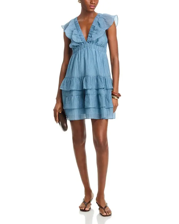 Aqua Ruffle Mini Dress - Slate Blue