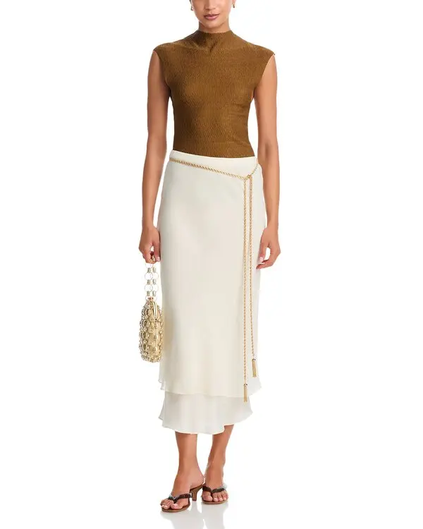 Aqua Double Layer Slip Midi Skirt