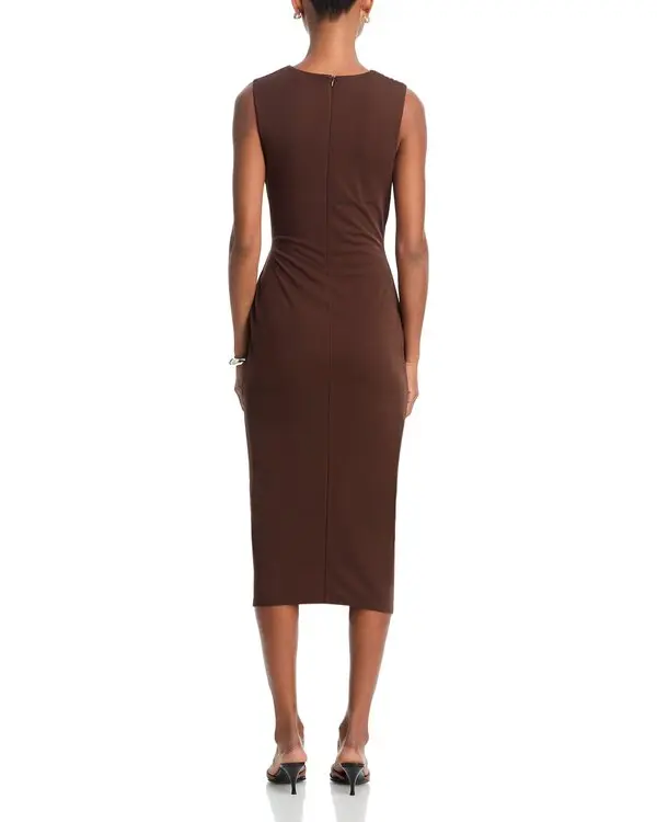 Aqua Jersey Knot Waist Midi Dress - Brown | Editorialist