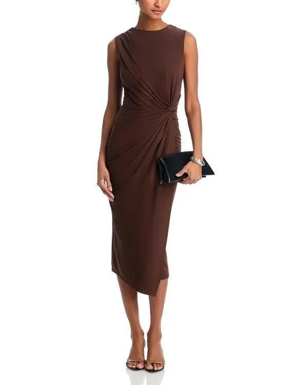 Aqua Jersey Knot Waist Midi Dress - Brown