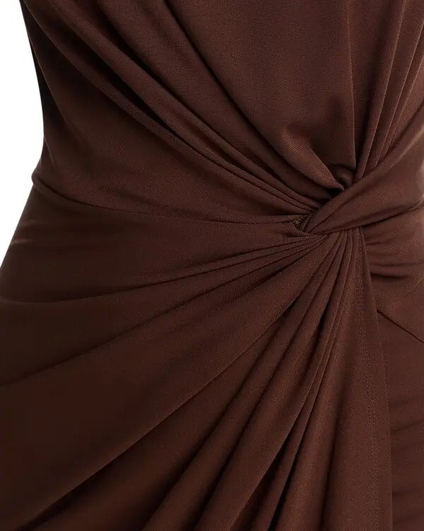 Aqua Jersey Knot Waist Midi Dress - Brown