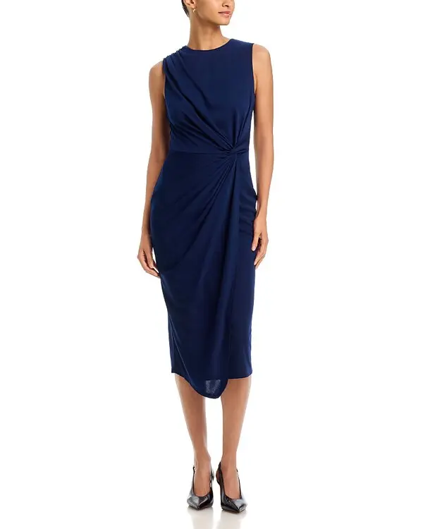 Aqua Knot Waist Midi Dress - Navy