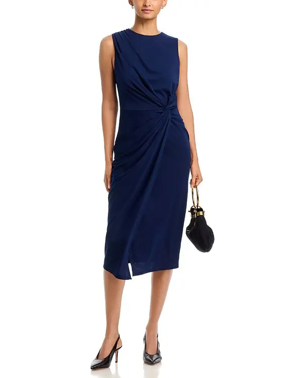 Aqua Jersey Knot Waist Midi Dress - Navy