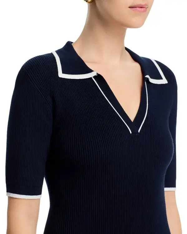 T Tahari Short Sleeve Polo Collar Midi Dress - Dark Navy