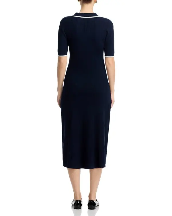T Tahari Short Sleeve Polo Collar Midi Dress - Dark Navy