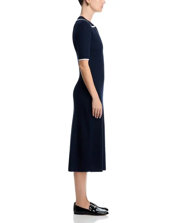 T Tahari Short Sleeve Polo Collar Midi Dress - Dark Navy