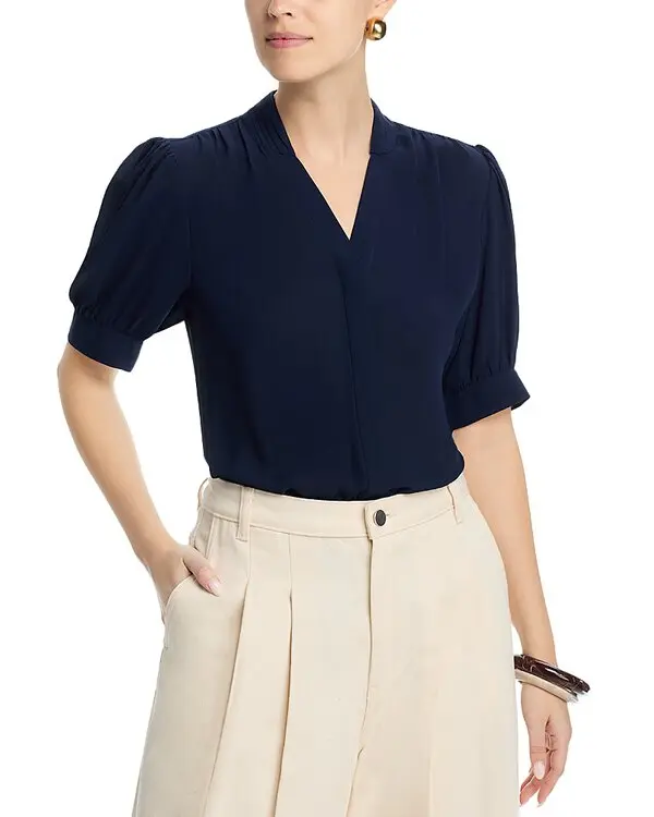 T Tahari Short Sleeve V-neck Top - Navy