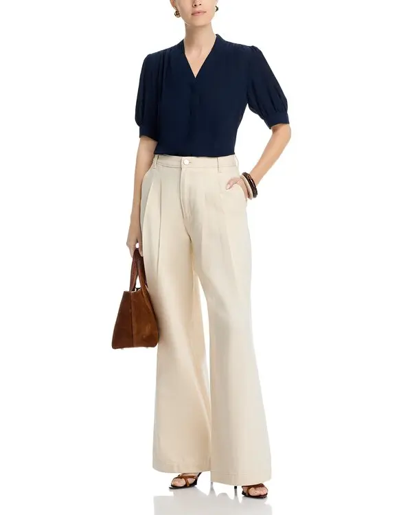 T Tahari Short Sleeve V-neck Top - Navy