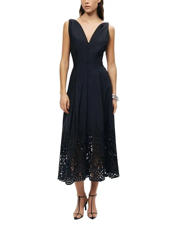 NOCTURNE Sleeveless Embroidered Midi Dress - Black