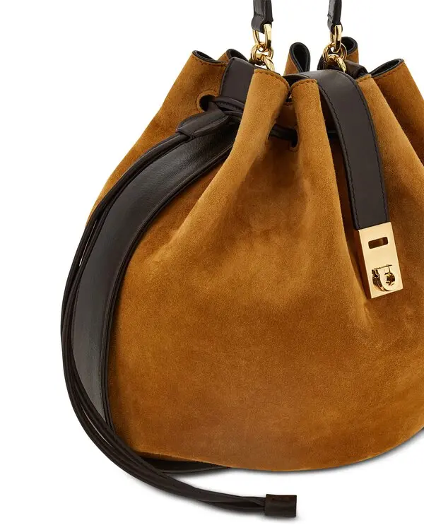 FERRAGAMO Hug Suede Bucket Bag - Naturale