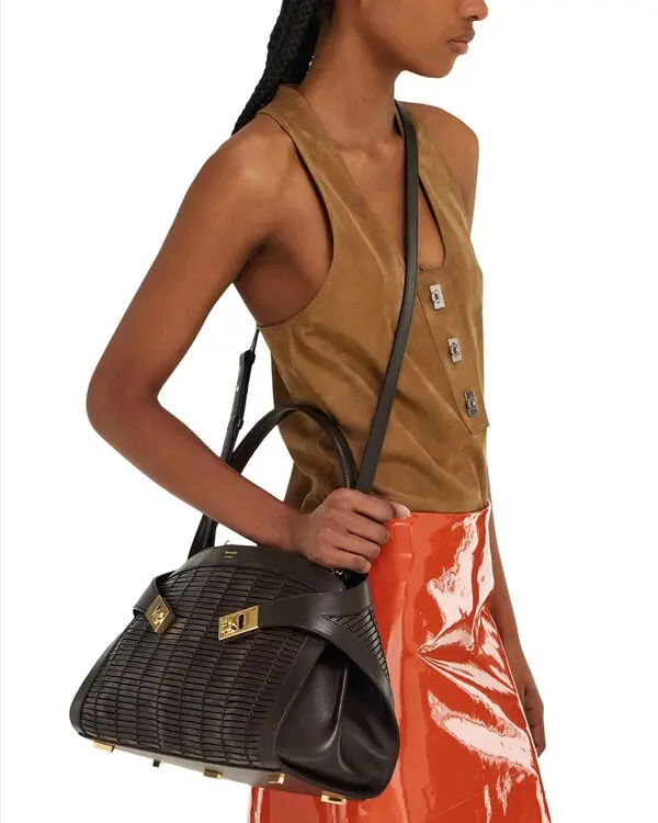 FERRAGAMO Hug Medium Woven Leather Handbag - Light Sienna