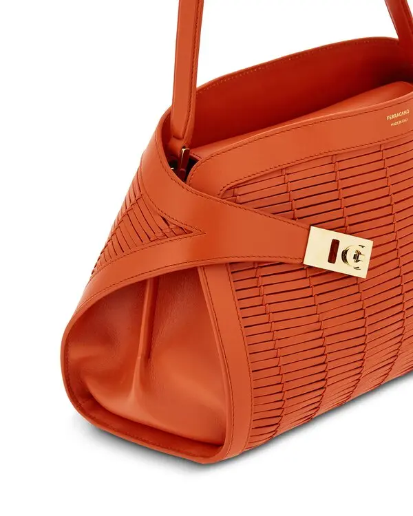 FERRAGAMO Hug Medium Woven Leather Handbag - Light Sienna