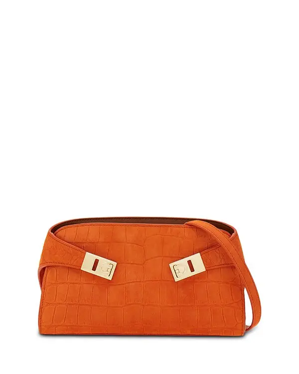 FERRAGAMO Mini Embossed Suede Crossbody Bag - Light Sienna
