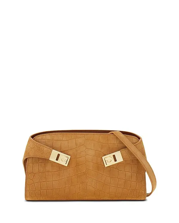 FERRAGAMO Mini Embossed Suede Crossbody Bag - Naturale