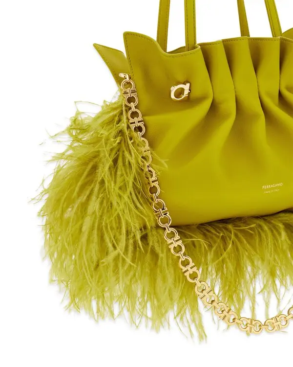 FERRAGAMO Soft Small Leather & Feather Bag - Antique Yellow