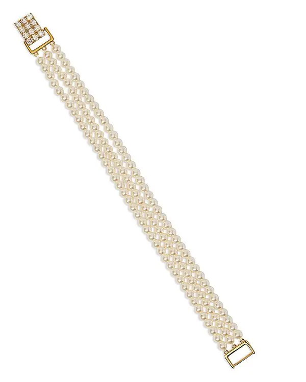 Nadri Madrid Triple Strand Imitation Pearl Bracelet - Gold