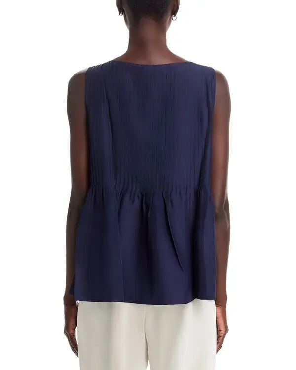 Eileen Fisher Silk Bateau Neck Pleated Shell