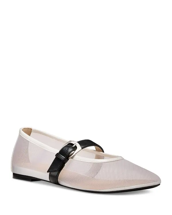 STUART WEITZMAN Sai Bareitall Mary Jane Flats - White/blanco/black