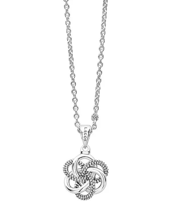 Lagos Love Knot Caviar Bead Pendant Necklace - Silver