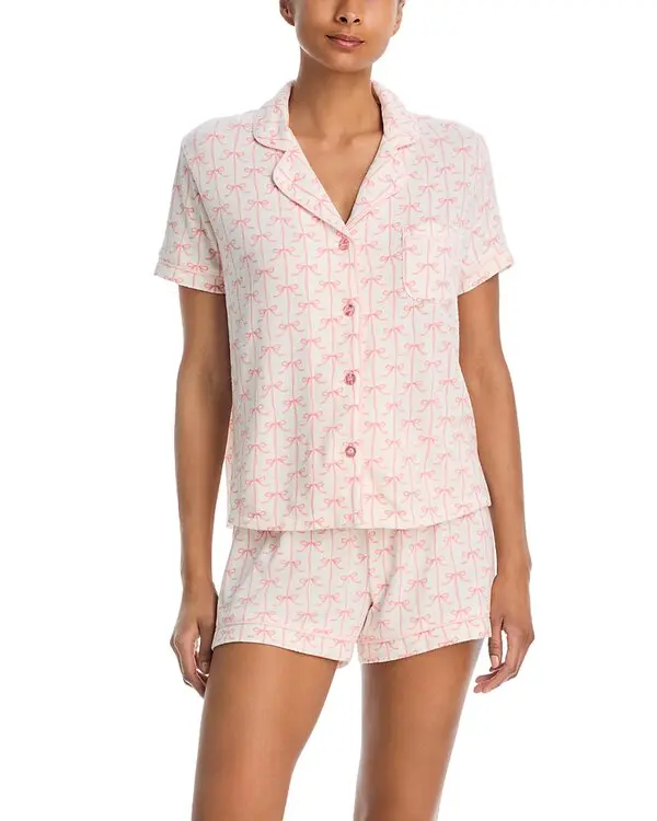 Aqua Short Sleeve Top & Shorts Pajama Set - Ivory