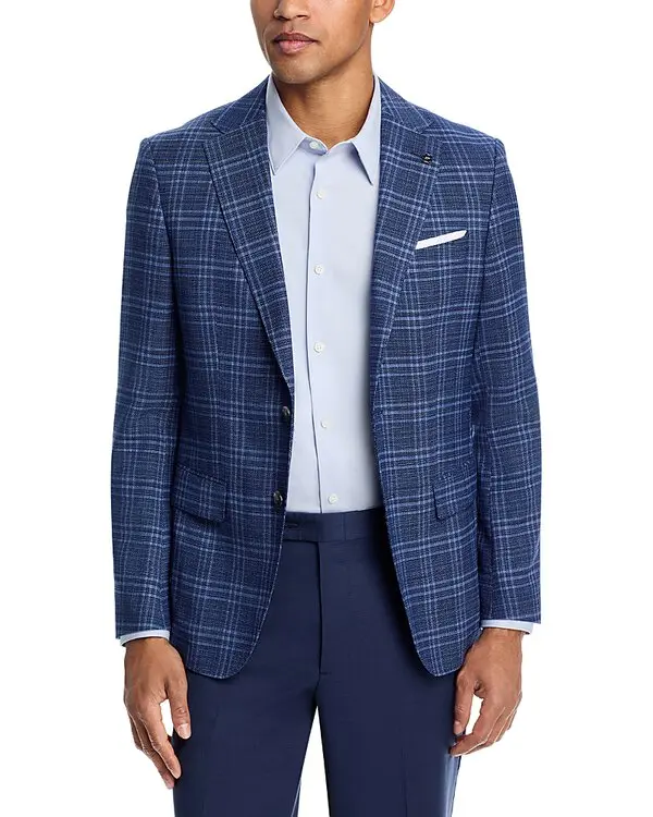 BOSS Hutson Plaid Slim Fit Sport Coat - Dark Blue