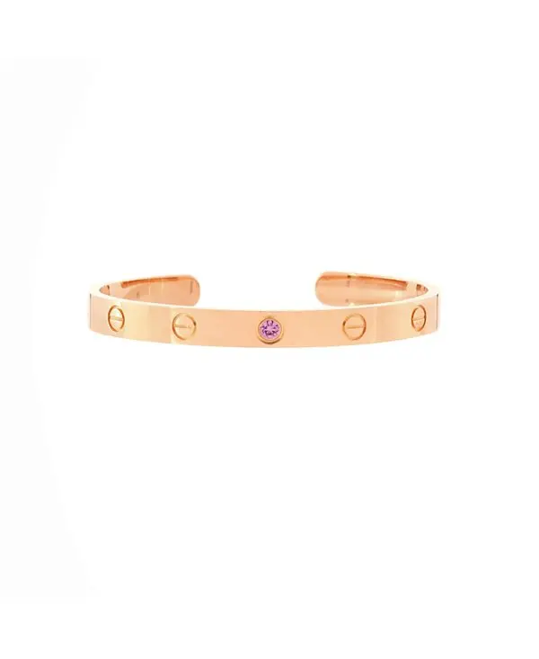 CARTIER Love Cuff Bracelet 18k Rose Gold With Sapphire - Pink