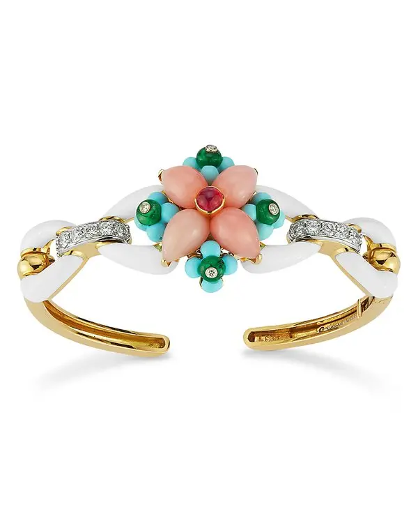 David Webb David Web Platinum & 18k Yellow Asheville Multi Gemstone Flower Cuff Bracelet - Gold