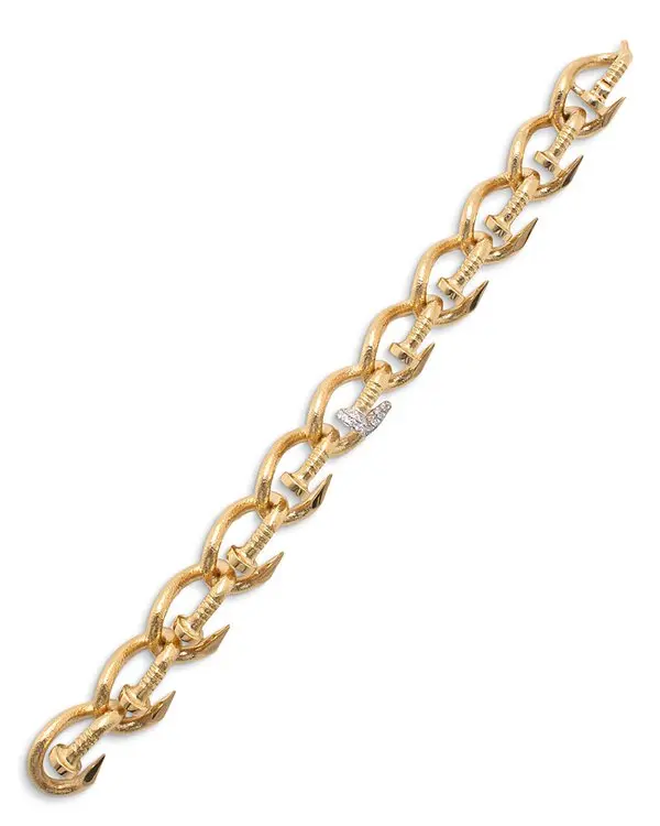 David Webb David Web Platinum & 18k Yellow Tool Chest Diamond Hammered Bent Nail Bracelet - Gold