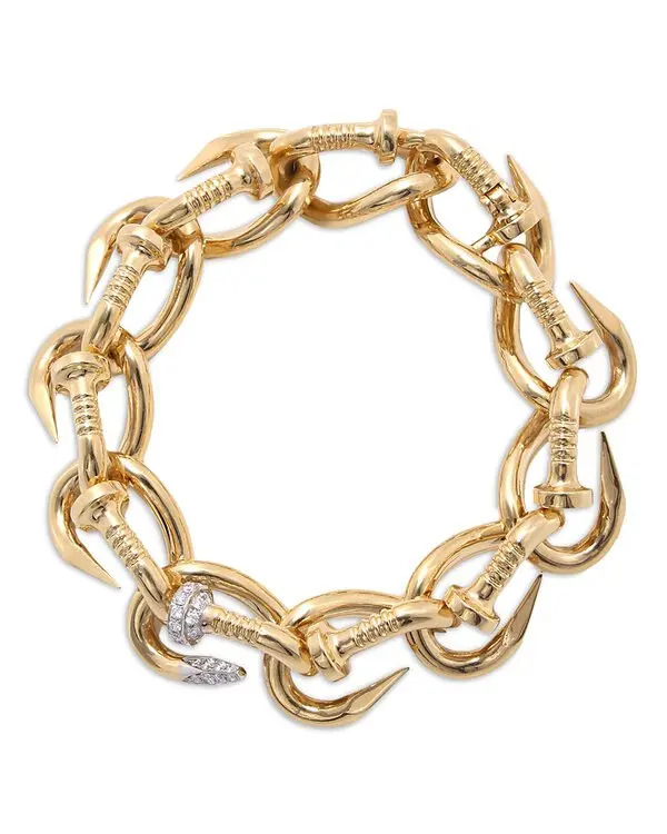 David Webb David Web Platinum & 18k Yellow Tool Chest Diamond Hammered Bent Nail Bracelet - Gold